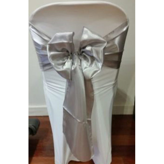 Silver Satin Sash – Dawn Again Wedding Chair Décor Hire